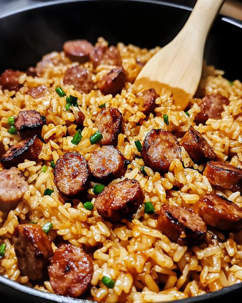 One-Pan Sweet and Tangy BBQ Sausage Rice - Quick Meal
