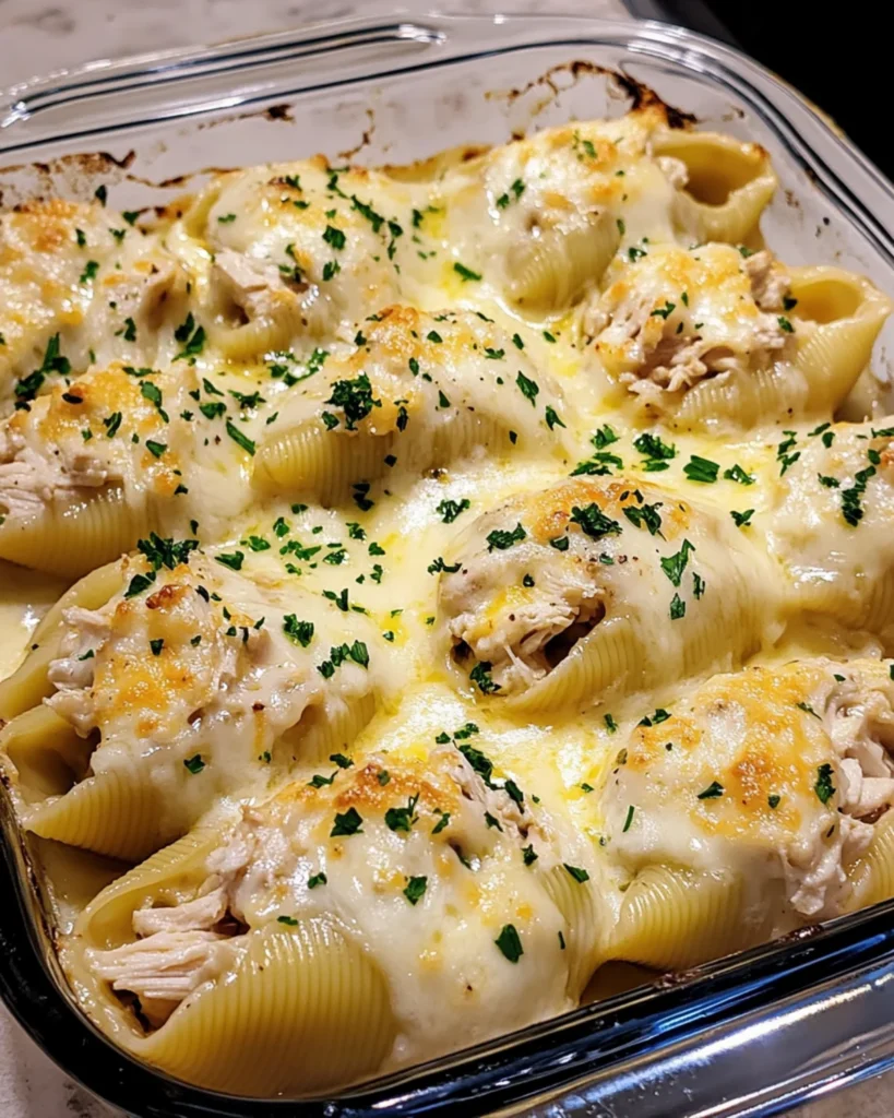 Baked Garlic Butter Chicken Alfredo Stuffed Shells Recipe