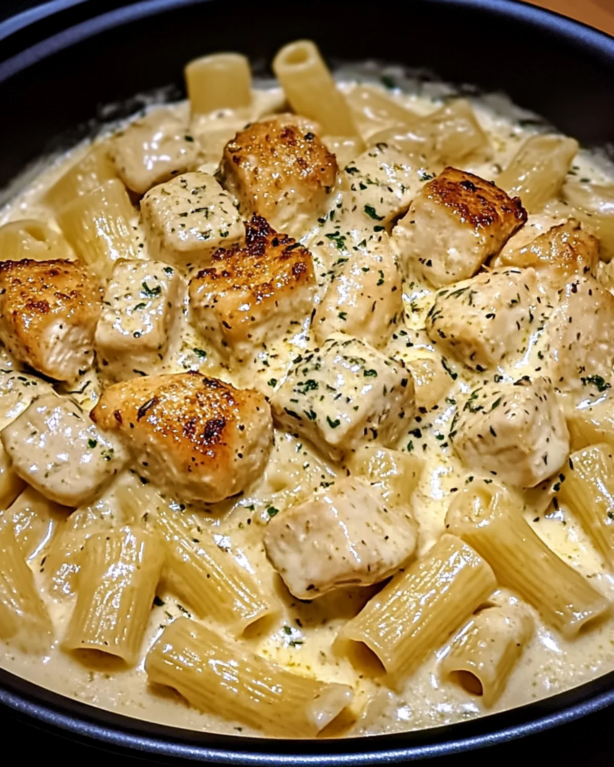 Creamy Garlic Butter Chicken and Rigatoni in Parmesan Sauce