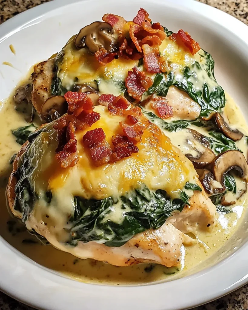 Smothered Chicken with Spinach and Bacon: A Creamy Delight