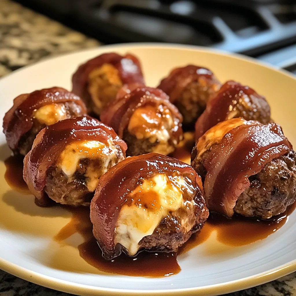 BBQ Bacon Wrapped Cheese Stuffed Meatballs Recipe
