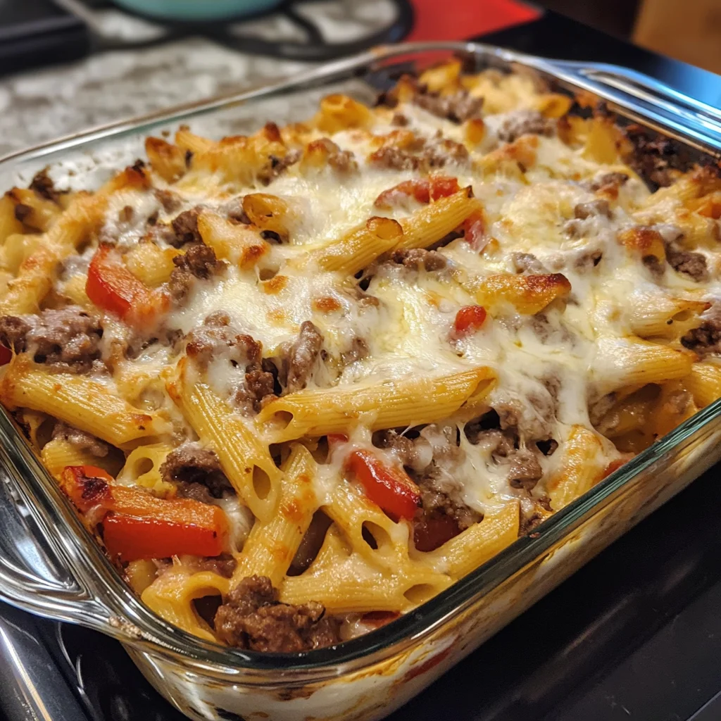 Cheesy Philly Cheesesteak Pasta Bake | Easy Comfort Food