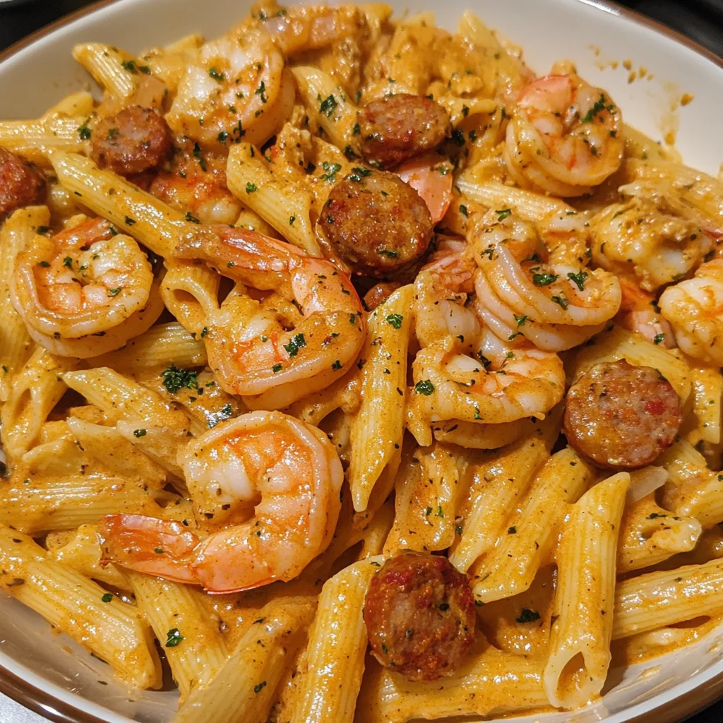 Creamy Cajun Shrimp and Sausage Penne 4 Servings Easy Delicious