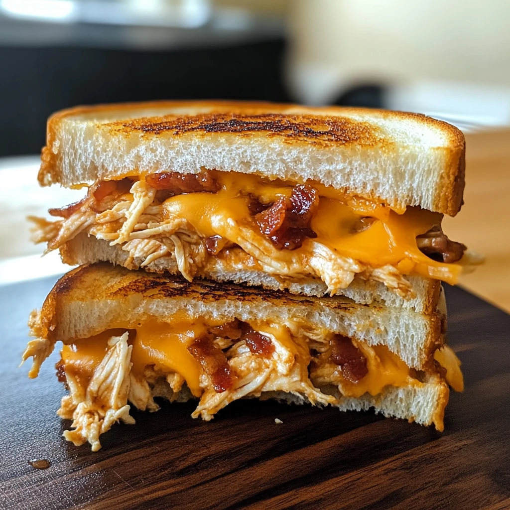 BBQ Bacon Pulled Chicken Loaded Cheesy Grilled Cheese