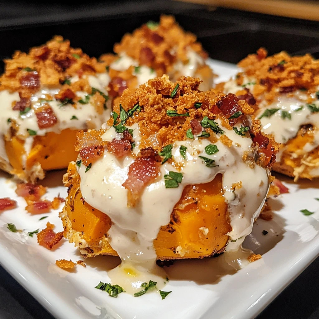 Crispy Bacon Ranch Chicken Loaded Sweet Potato Bombs