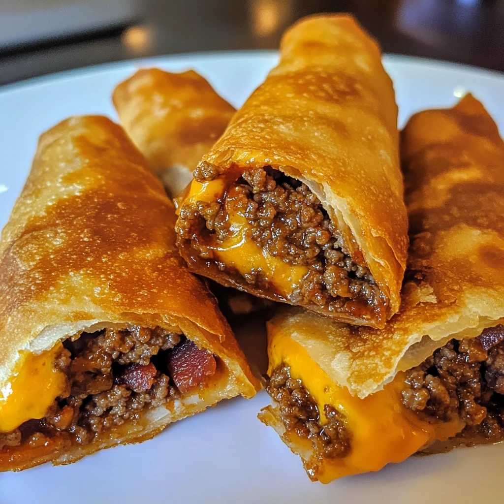 Deep-Fried BBQ Bacon Cheeseburger Egg Roll Wraps: 30 Minutes Ultimate ...