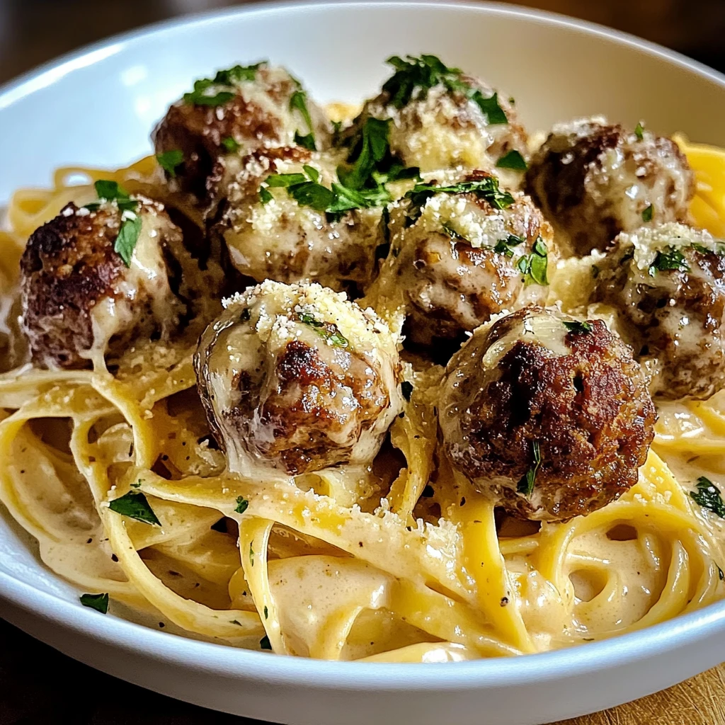 Garlic Butter Meatballs with Creamy Linguine Delight 30 Minutes Easy ...